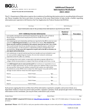 Fillable Online Additional Financial Information Worksheet 2021-2022 ...