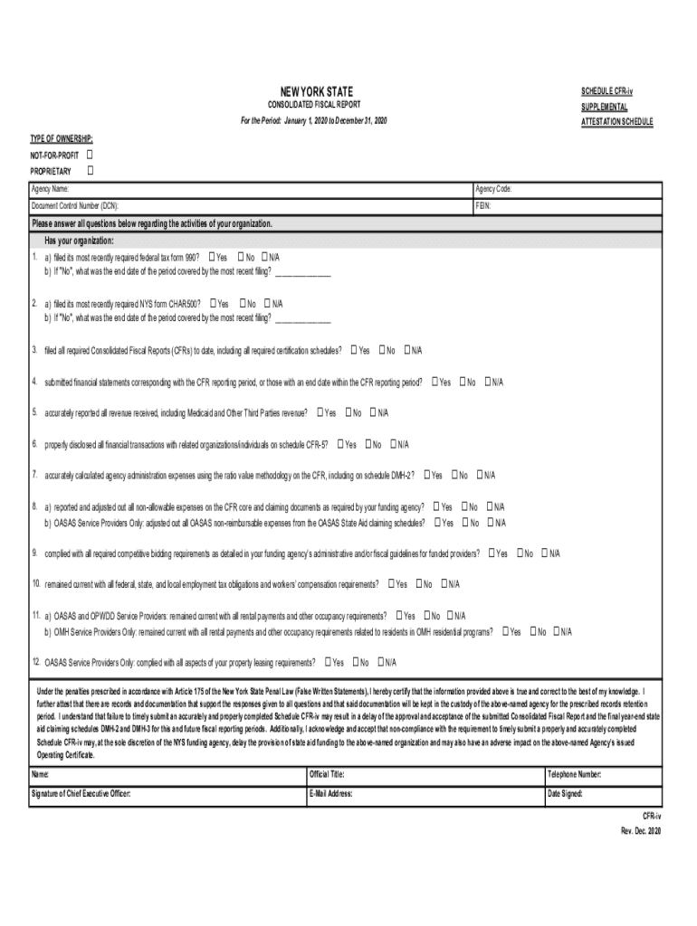 Fillable Online NYS CFR for January 1, 2020 to December 31, 2020 ...