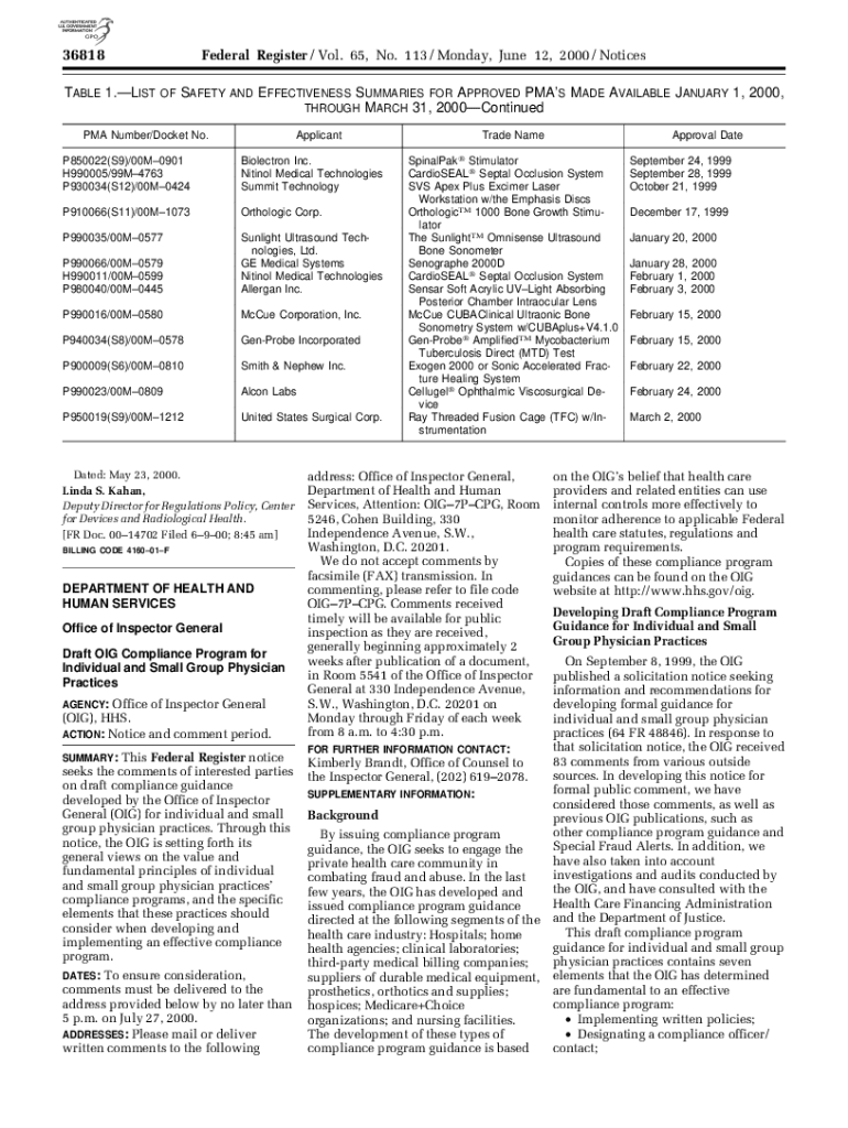 Fillable Online Draft OIG Compliance Program for Individual and Small ...