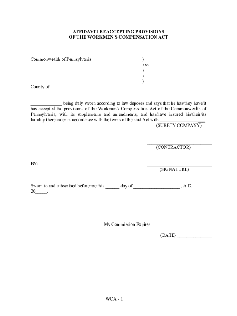 Fillable Online 11.AFFIDAVIT WORKMANS COMPENSATION ACT.doc Fax Email ...