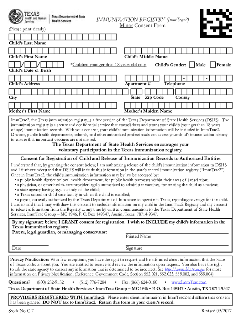 Fillable Online ImmTrac Forms and Documents - TexasImmunization Records ...