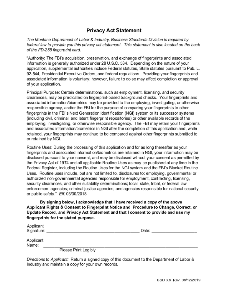 Fillable Online APPLICANT RIGHTS & CONSENT TO FINGERPRINT NOTICE CHANGE ...