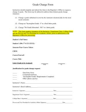 Fillable Online Grade Change Form - Home Concord University Fax Email ...