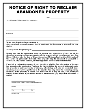 Fillable Online FORM: ABANDONED PERSONAL PROPERTY SAMPLE NOTICE ...