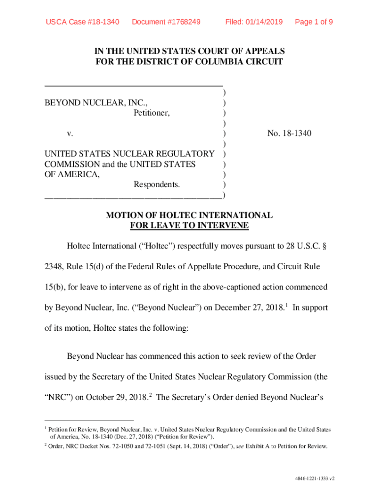 Fillable Online Holtec Motion to Intervene. Fax Email Print - pdfFiller