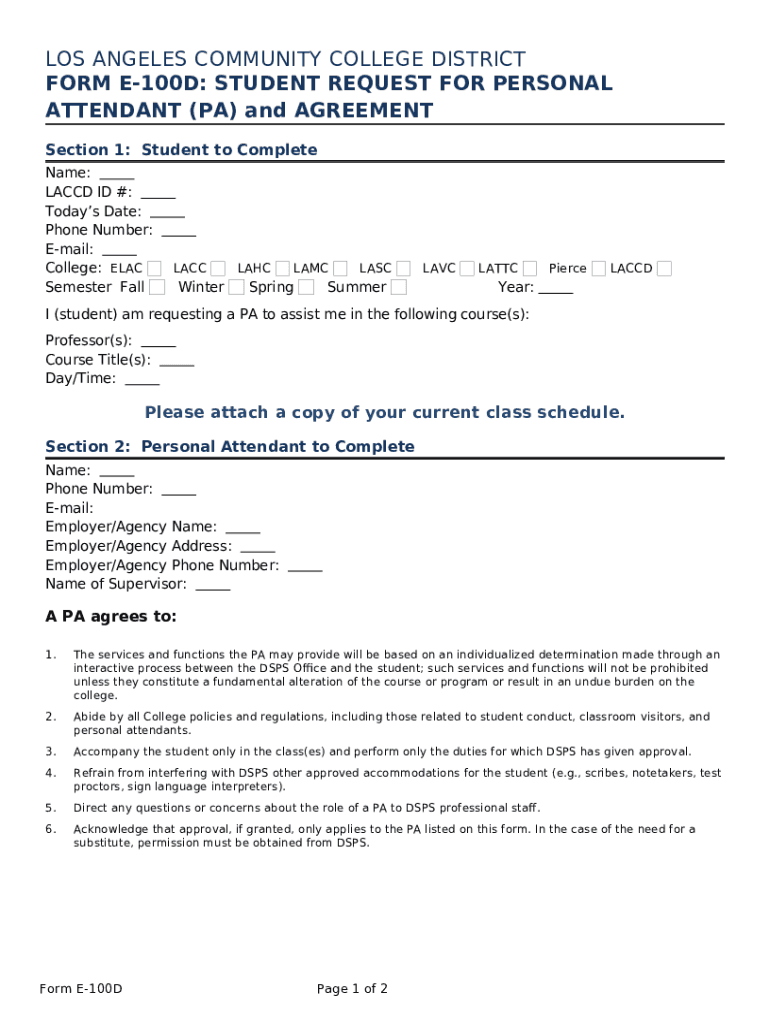 DOC E-100D: STUDENT REQUEST FOR PERSONAL ... - LACCD Doc Template ...