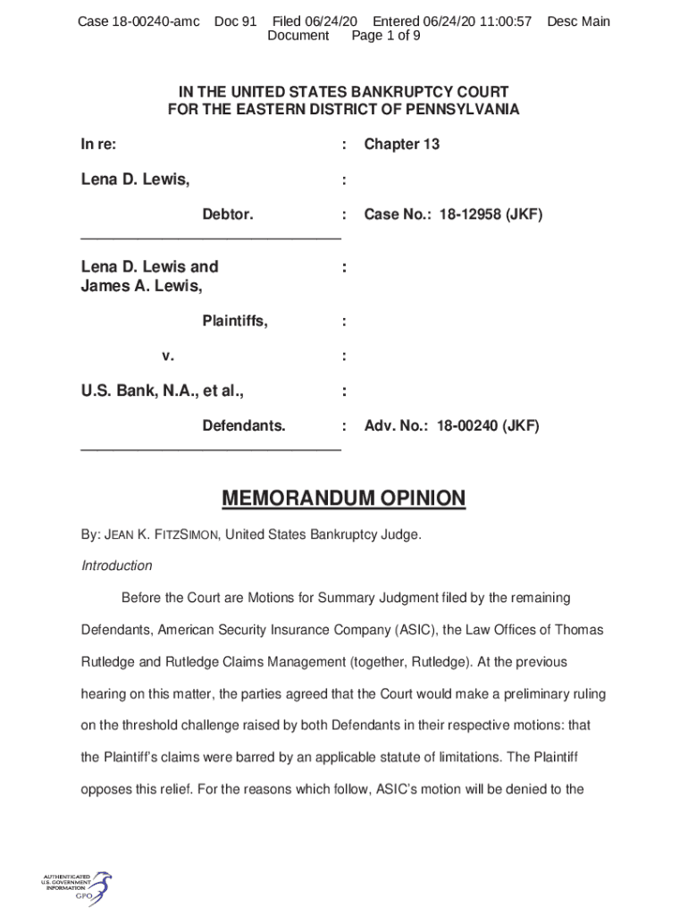 Fillable Online Case 18-00240-amc Fax Email Print - pdfFiller
