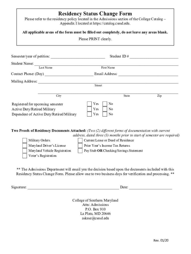Fillable Online Residency Form Update Draft Fax Email Print - pdfFiller