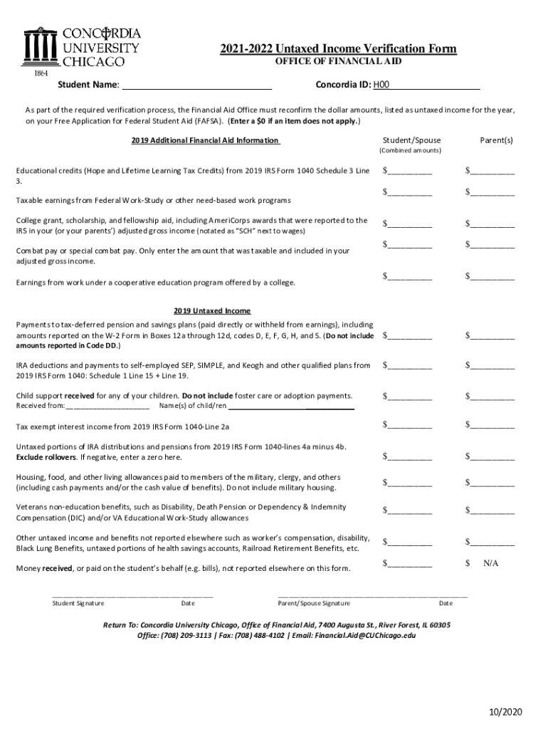 Fillable Online 2021-2022 Untaxed Income Verification Form OFFICE OF ...