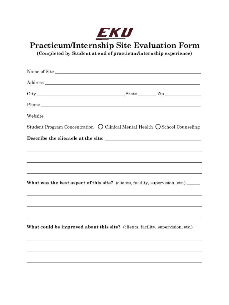 Fillable Online STUDENT PRACTICUM & INTERNSHIP EVALUATION FORM Fax Email Print - pdfFiller