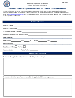 Fillable Online Statement of Practical Experience for Career and ...