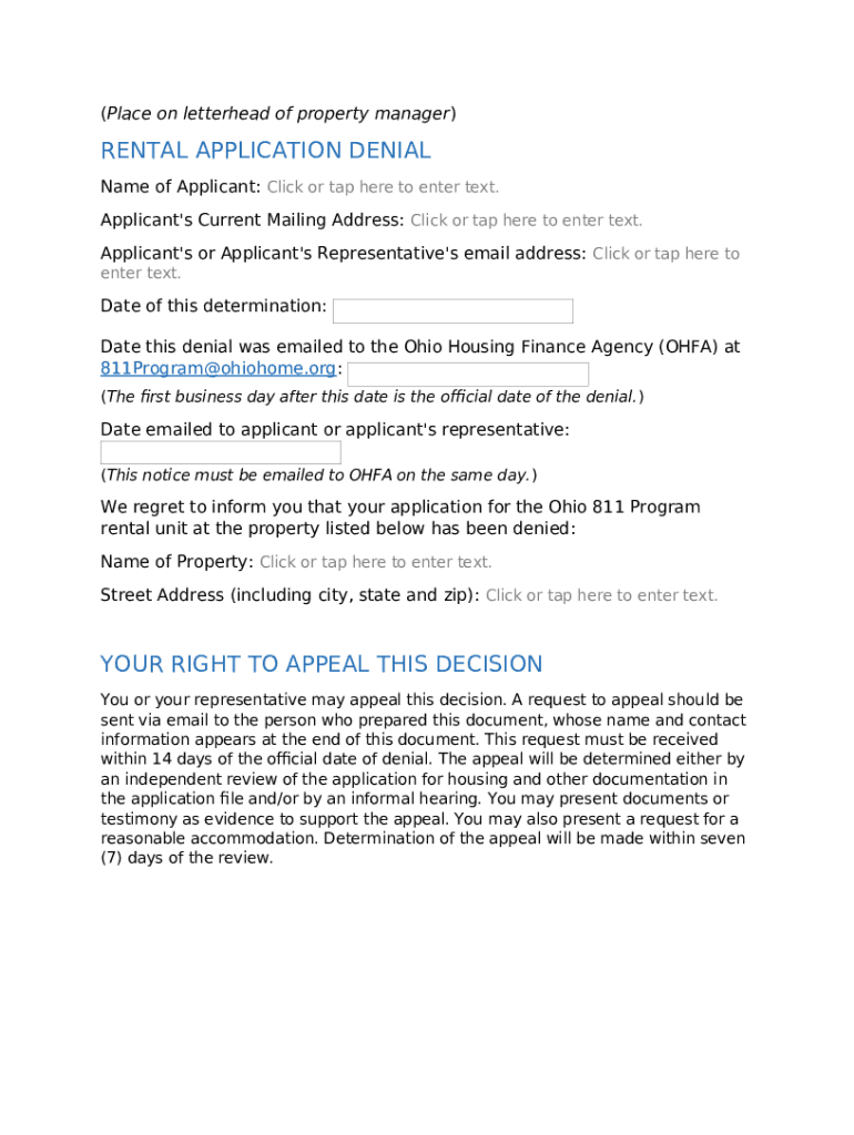 RENTAL APPLICATION DENIAL - ohiohome.org Doc Template | pdfFiller