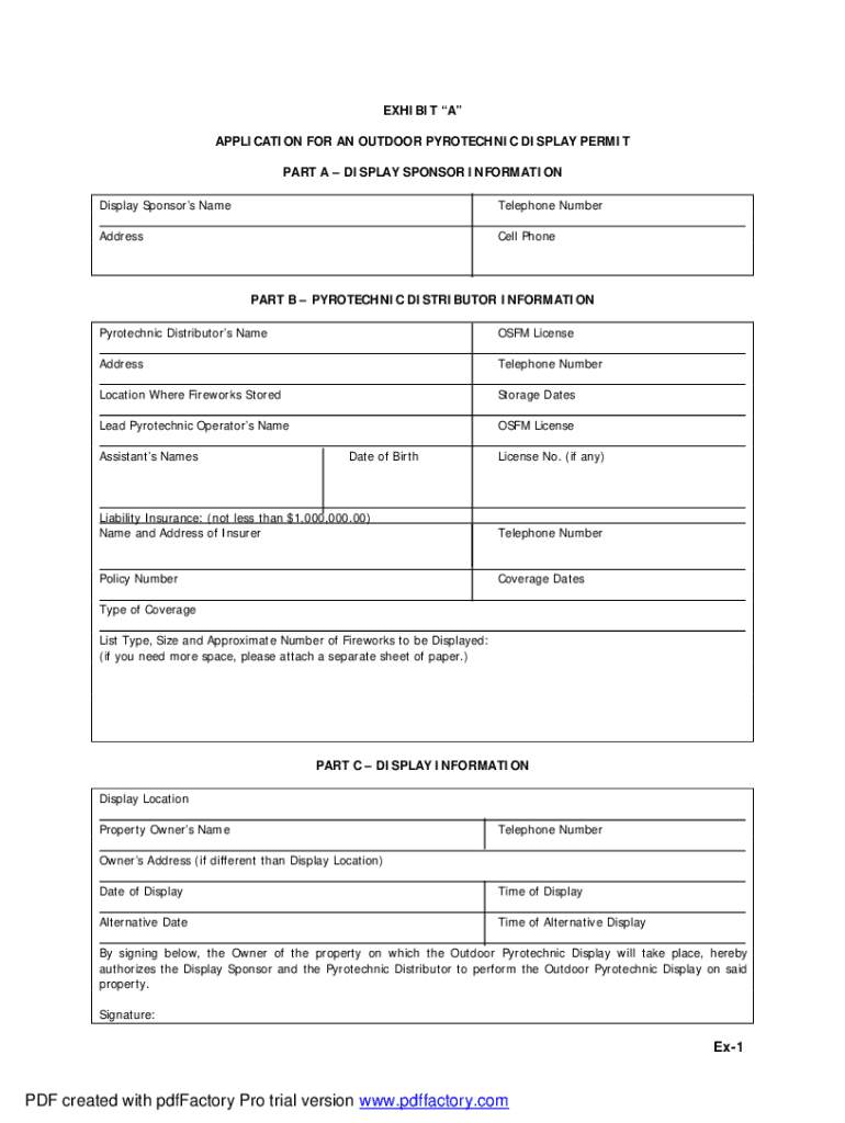 Fillable Online REQUEST TO MODIFY EXISTING PYROTECHNIC DISPLAY PERMIT ...