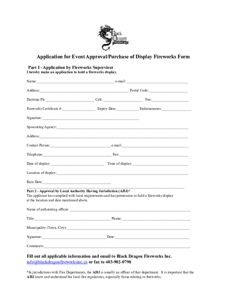 Fillable Online FIREWORKS PERMIT APPLICATION FORM A Fax Email Print ...