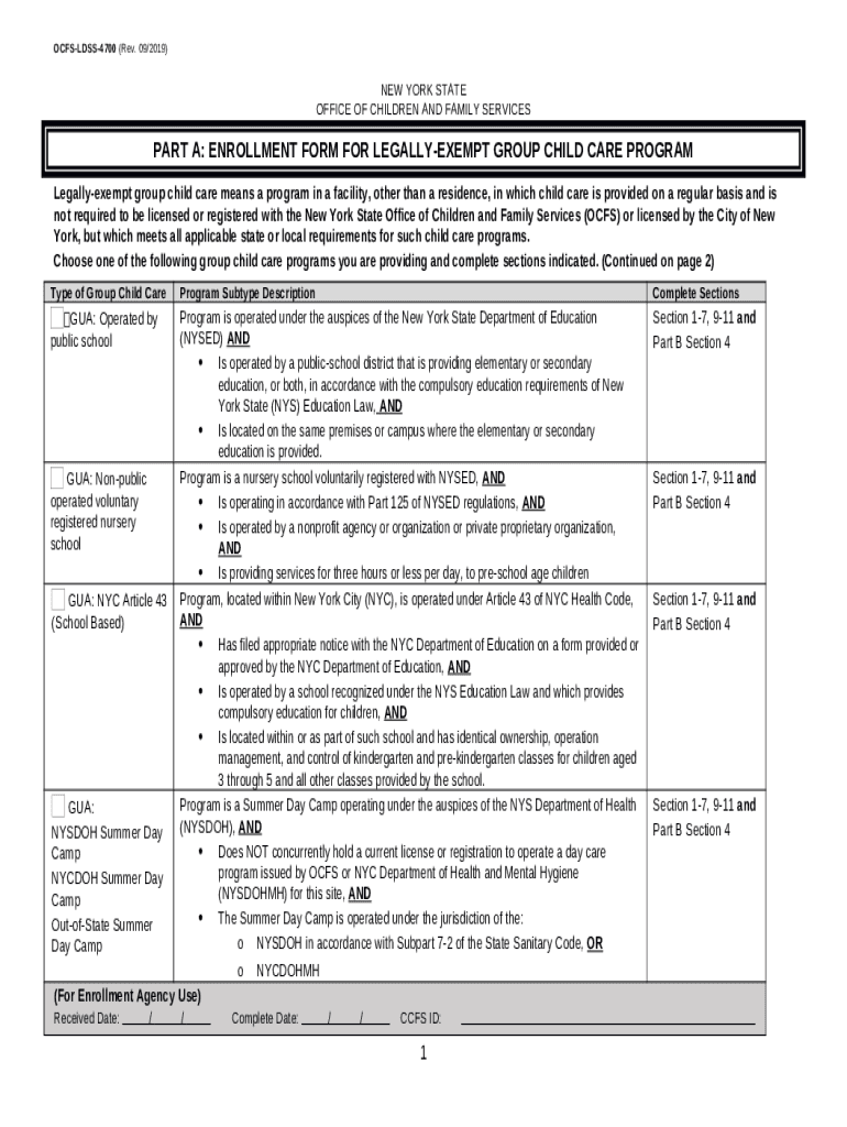 PART A: ENROLLMENT FOR LEGALLY-EXEMPT GROUP CHILD ... - ocfs ny Doc ...