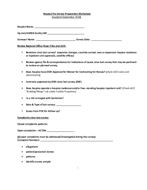 Fillable Online 1. Hospice Pre- Survey Prep WORKSHEET Sept 2018 Fax ...