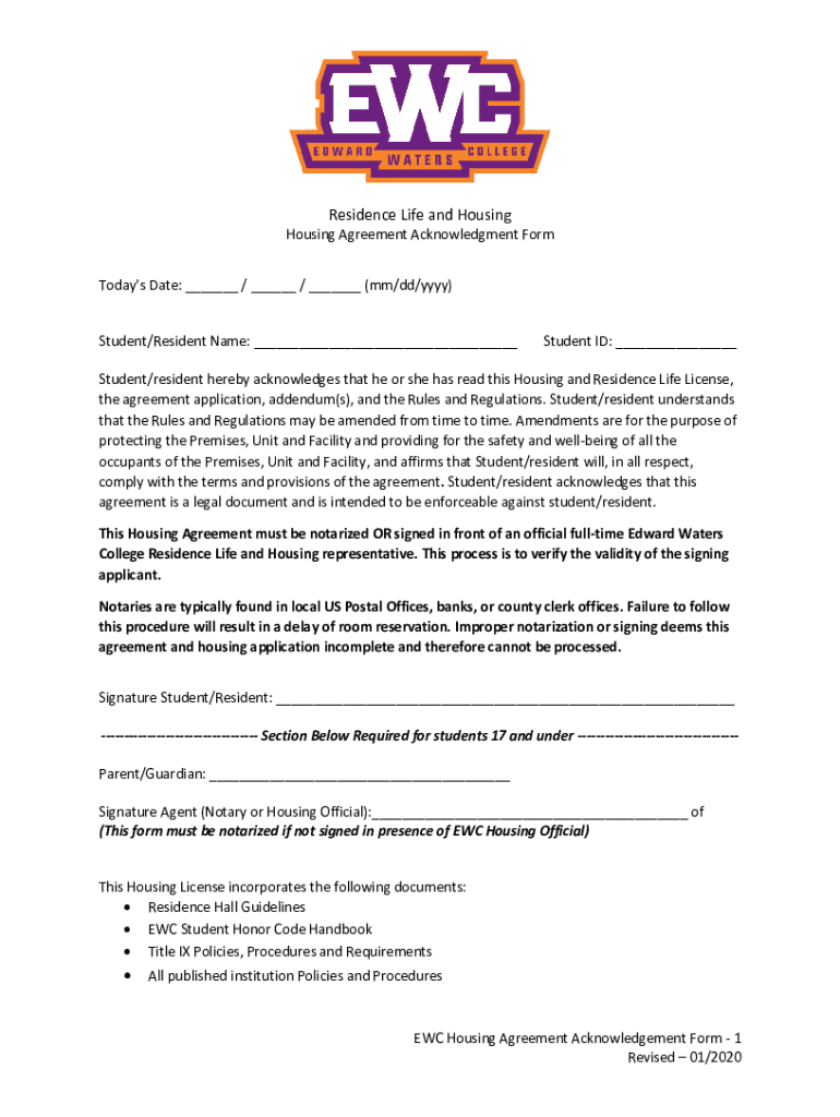 Fillable Online Housing Agreement Acknowledgment Form - EWC Fax Email ...