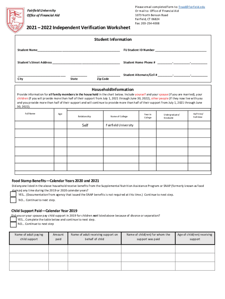 Fillable Online 20212022 Independent Verification Worksheet Fax Email Print - pdfFiller