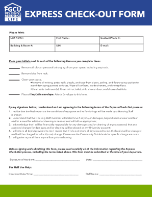 Fillable Online EXPRESS CHECK-OUT FORM - FGCU Fax Email Print - pdfFiller