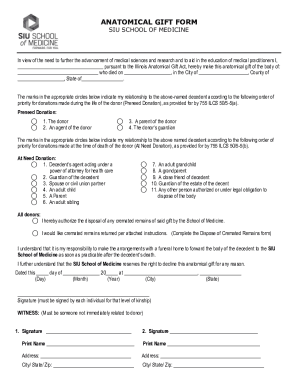 Fillable Online ANATOMICAL GIFT FORM - siumed.edu Fax Email Print ...