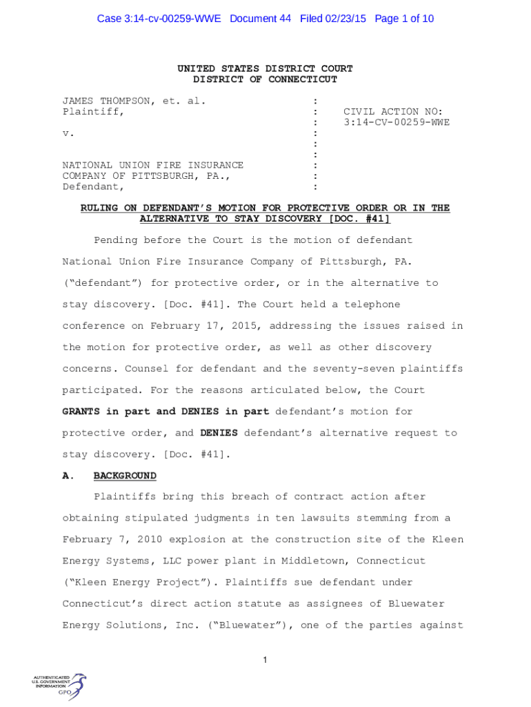 Fillable Online Case 3:14-cv-00259-WWE Document 44 Filed 02/23/15 Page ...