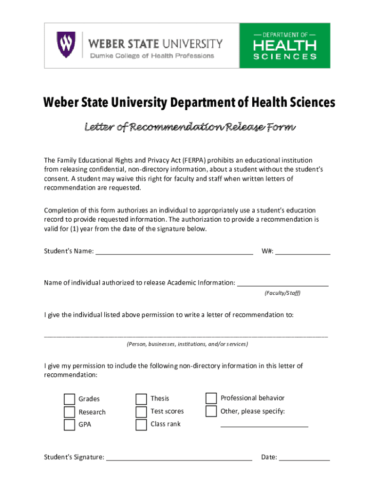 Fillable Online apps weber Weber State University Department of Health Sciences Fax Email Print ...