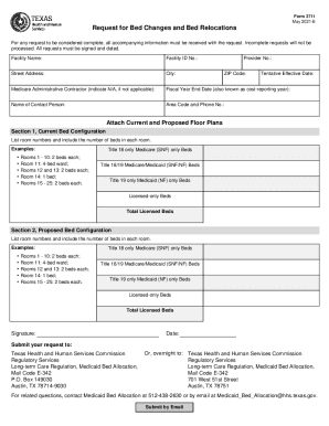 Fillable Online Form 3711, Request for Bed Changes and Bed Relocations ...