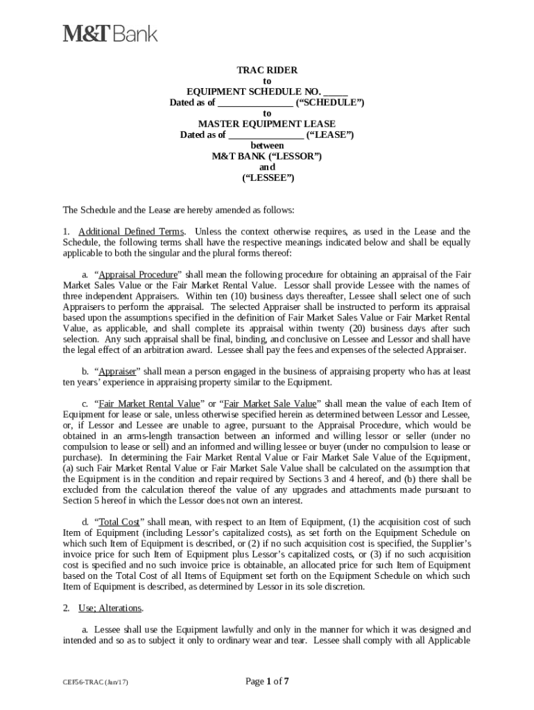 Master Lease Addendum - M&T Bank Doc Template | pdfFiller