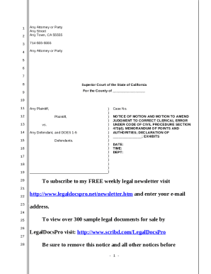 Sample motion to amend California judgment to correct clerical error ...