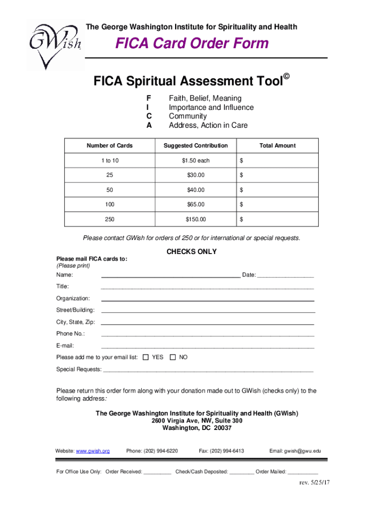 Fillable Online FICA Card Order Form Fax Email Print - pdfFiller