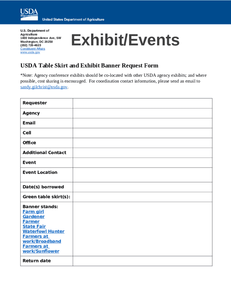 USDA Table Skirt and Exhibit Banner Request . USDA Table Skirt and ...