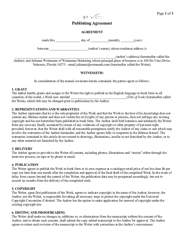 Fillable Online Publishing Agreement - Form Template - PrioriPublishing ...