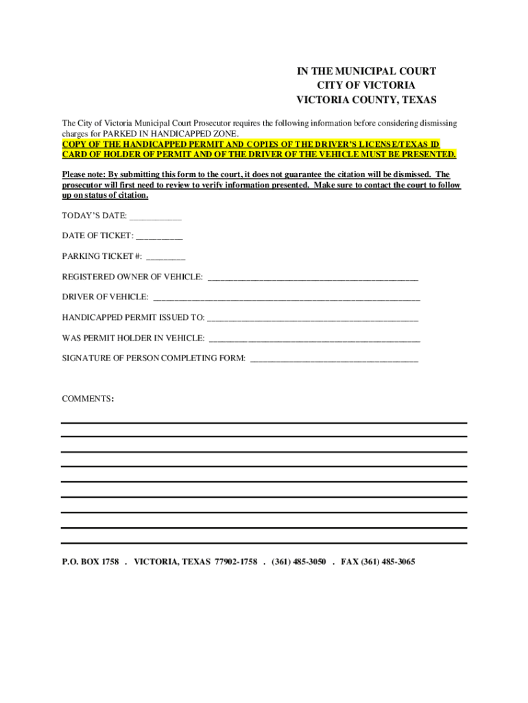 Fillable Online Handicapped Parking Dismissal Form Fax Email Print ...