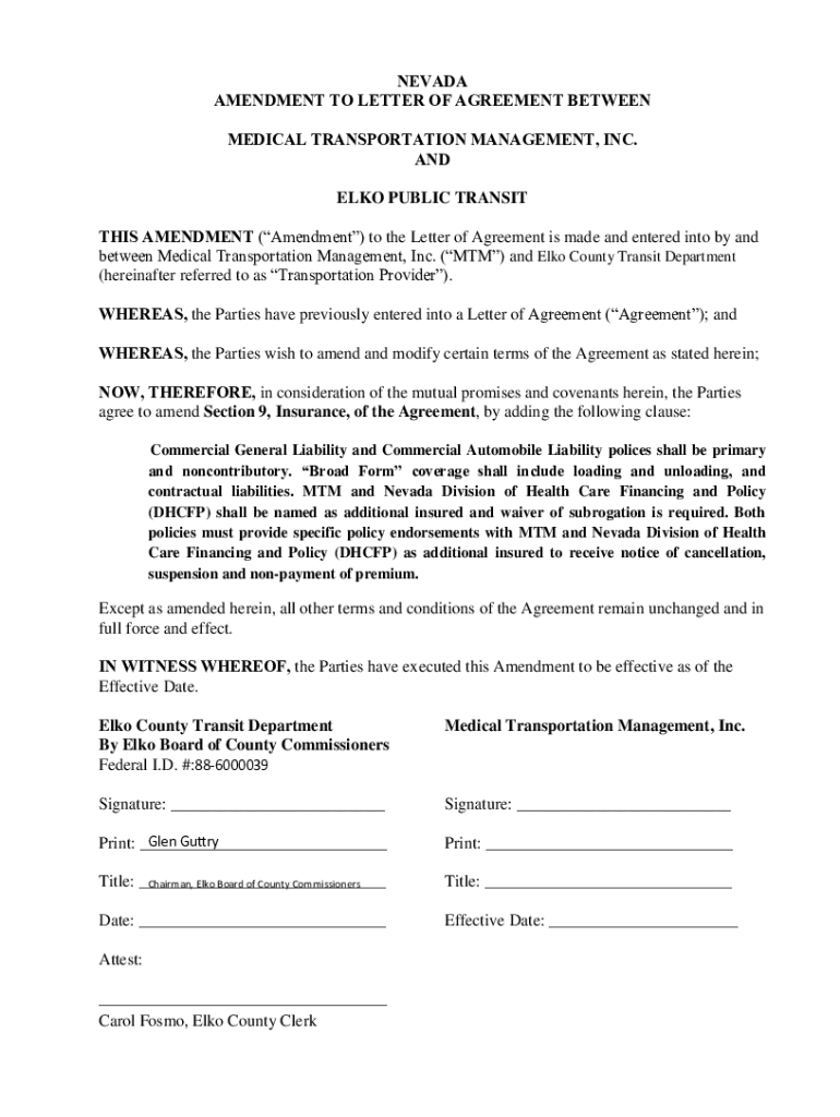 Fillable Online AMENDMENT TO LETTER OF AGREEMENT BETWEEN MEDICAL ...