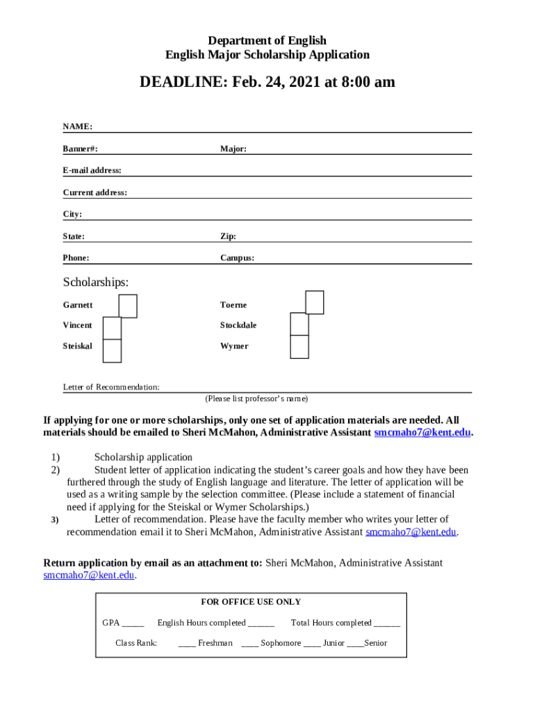 English Major Scholarship Application Doc Template | pdfFiller