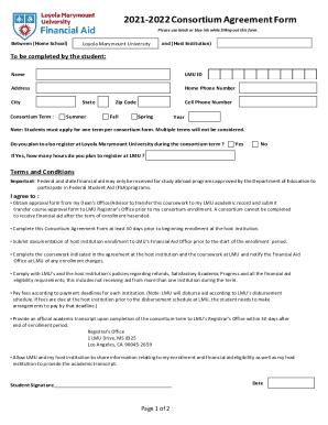 Fillable Online financialaid lmu 2021-2022 Consortium Agreement Form ...