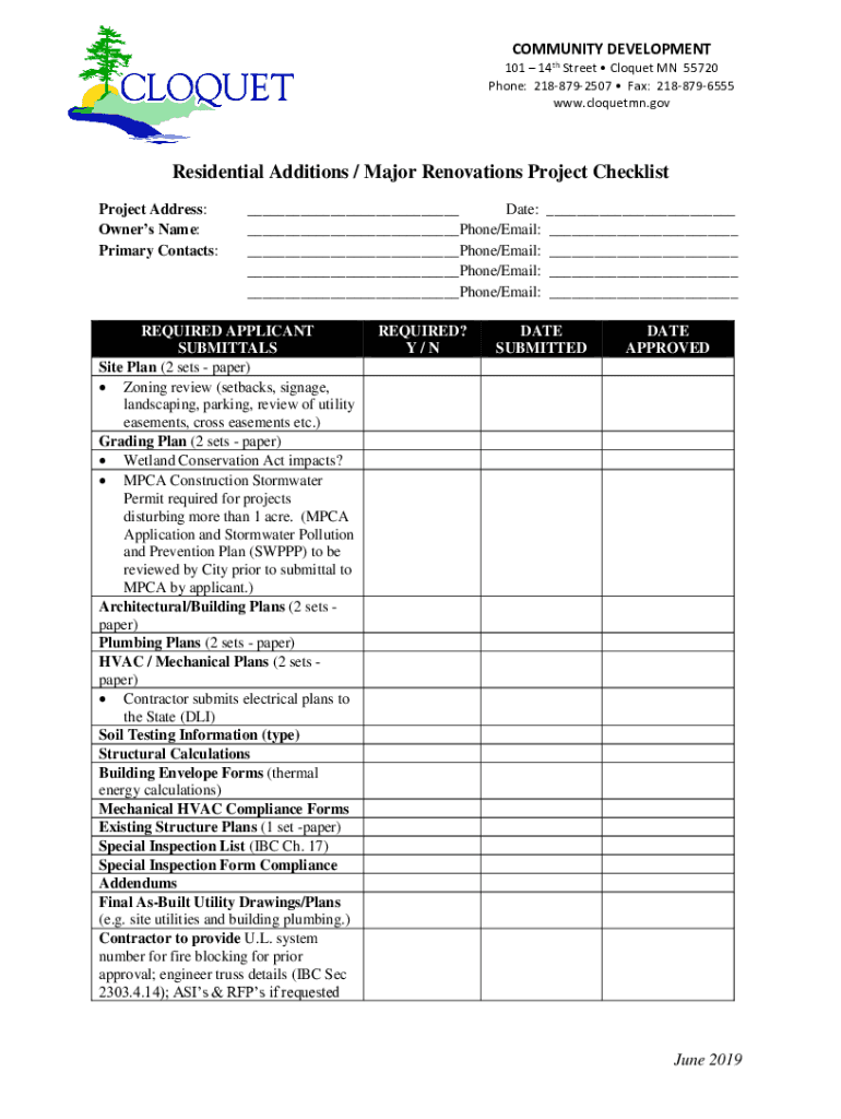 Fillable Online Residential Additions / Major Renovations Project ...