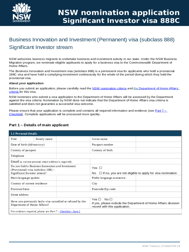 888C Significant Investor visa - application Doc Template | pdfFiller