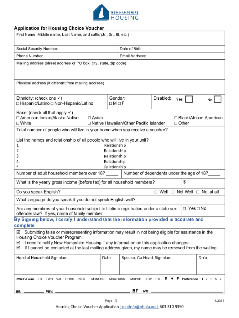 Fillable Online Housing Choice Voucher Program (formerly known as ...