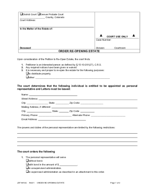 Fillable Online ORDER RE-OPENING ESTATE Fax Email Print - pdfFiller