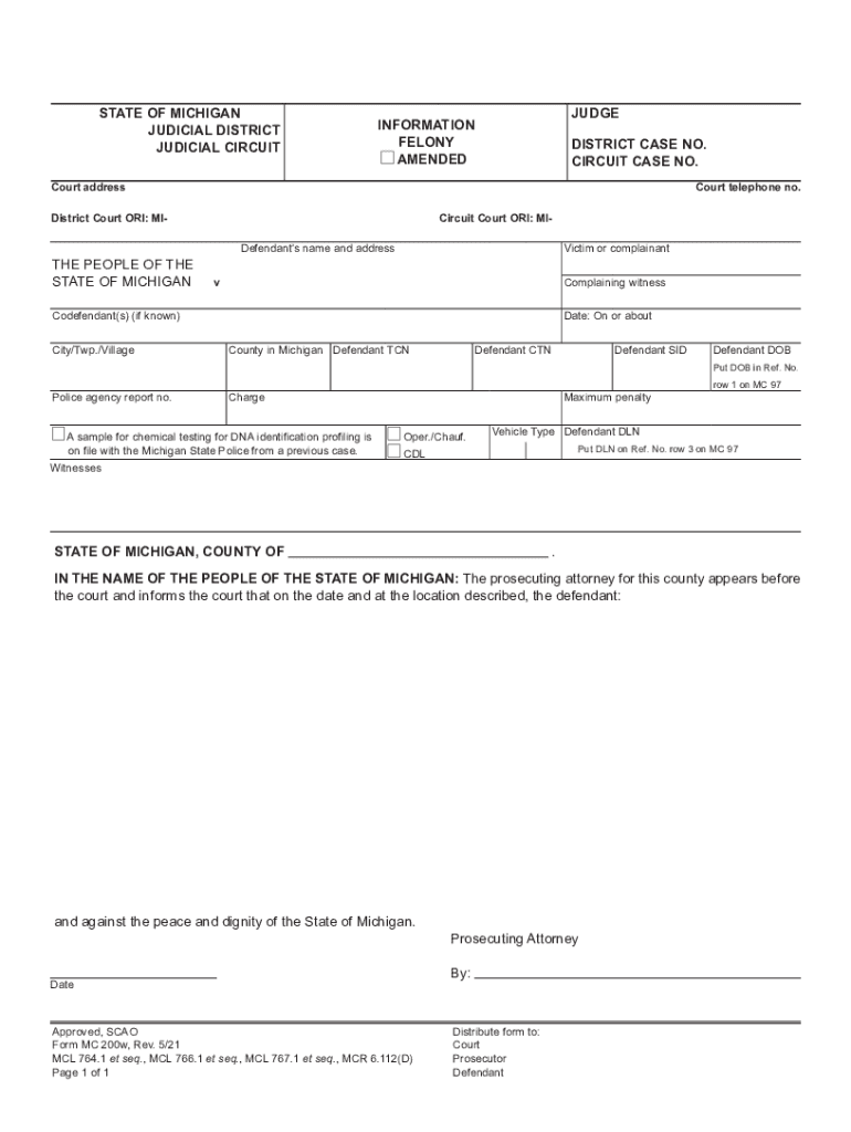 Fillable Online courts michigan MC 200w, Felony Set, Warrant Fax Email ...