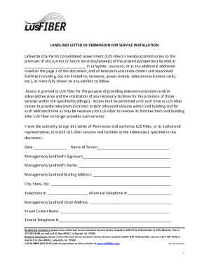 Fillable Online LANDLORD LETTER OF PERMISSION FOR SERVICE INSTALLATION ...