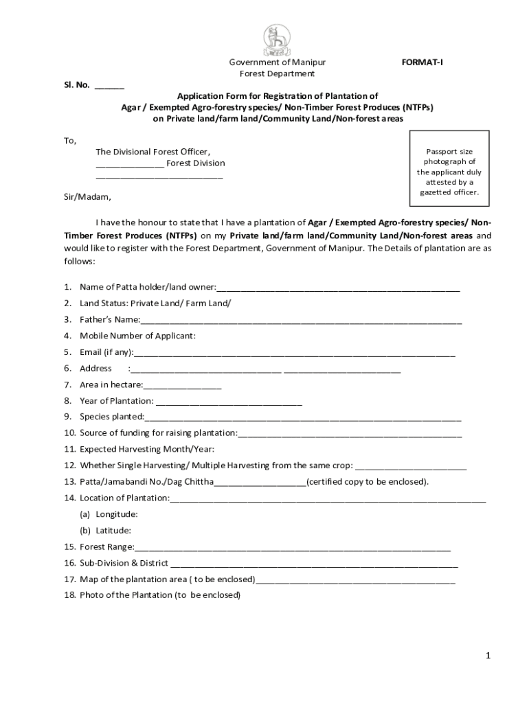 Fillable Online Government of Manipur FORMAT-I Sl. No. Application Form ...