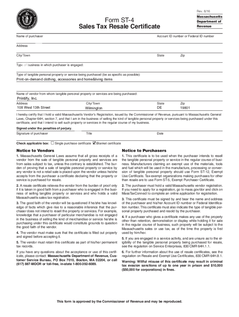 Fillable Online 2016-2021 Form MA DoR ST-4 Fill Online, Printable ...