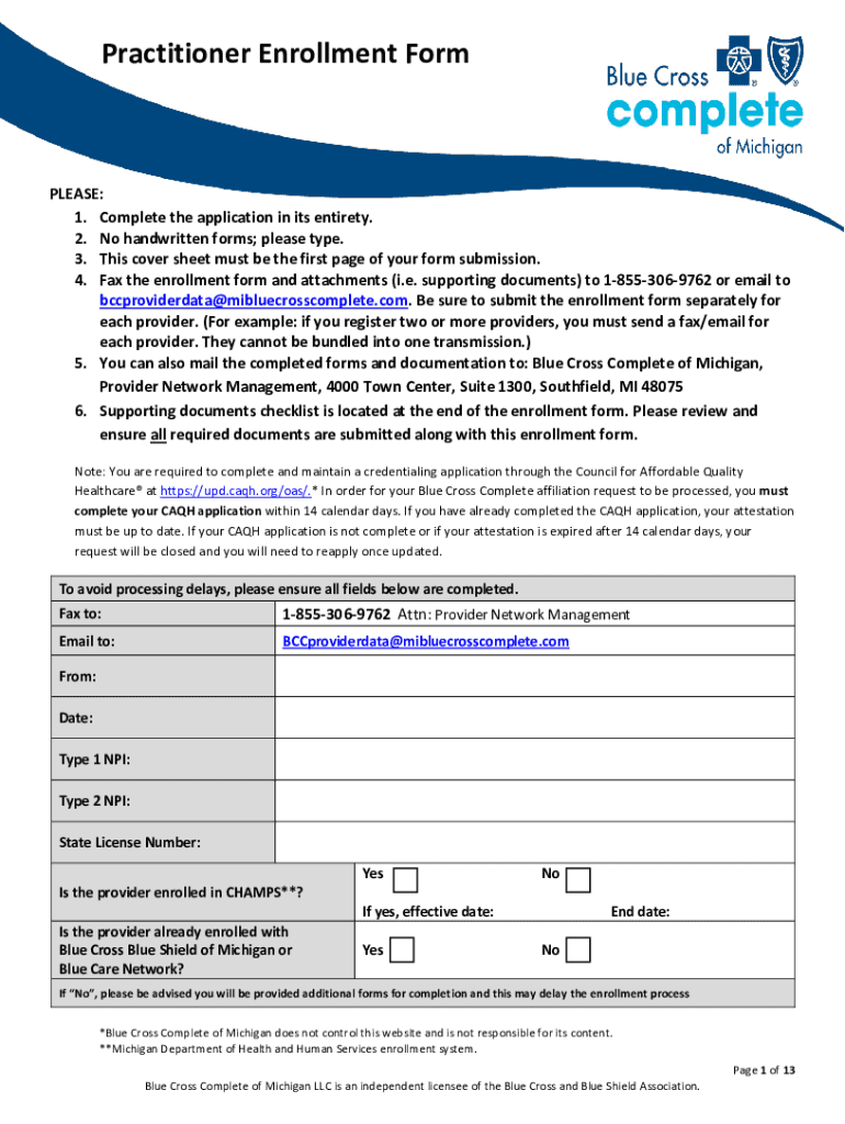 Fillable Online Fillable Online BCC Practitioner Enrollment Form ...
