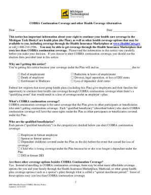 Fillable Online COBRA Continuation Coverage and other Health Coverage ...