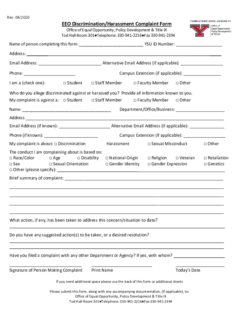 Fillable Online EEO Discrimination/Harassment Complaint Form Fax Email ...