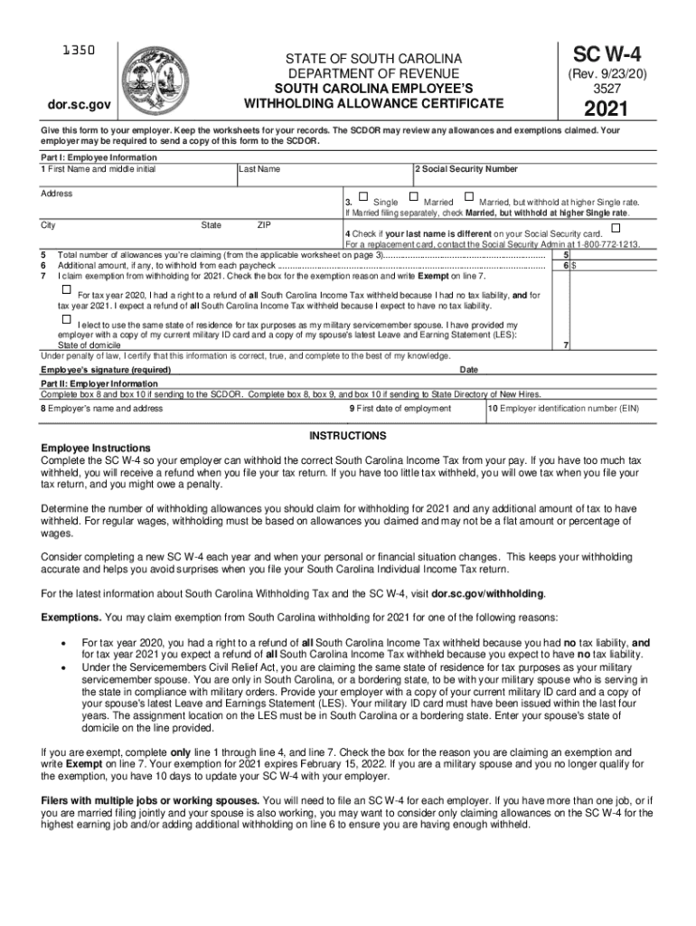 Fillable Online 1350 STATE OF SOUTH CAROLINA DEPARTMENT OF REVENUE WH ...