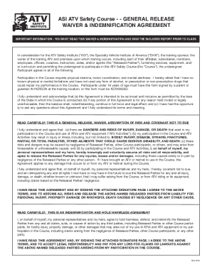 Fillable Online ASI ATV Safety Course - - GENERAL RELEASE Fax Email ...