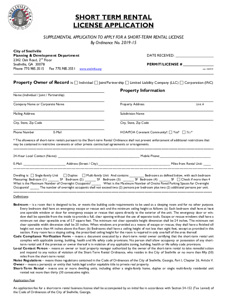 Fillable Online CITY OF HAZEL PARK SHORT-TERM RENTAL LICENSE ...